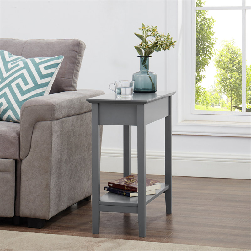 Galnares Compact Narrow End Table with Hidden Storage Small Side Table Wood Nightstand Accent Table Grey